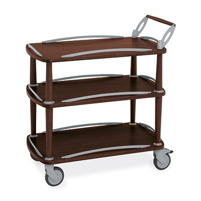 6052 Series Wenge Three-Tier Wooden Service Trolley
